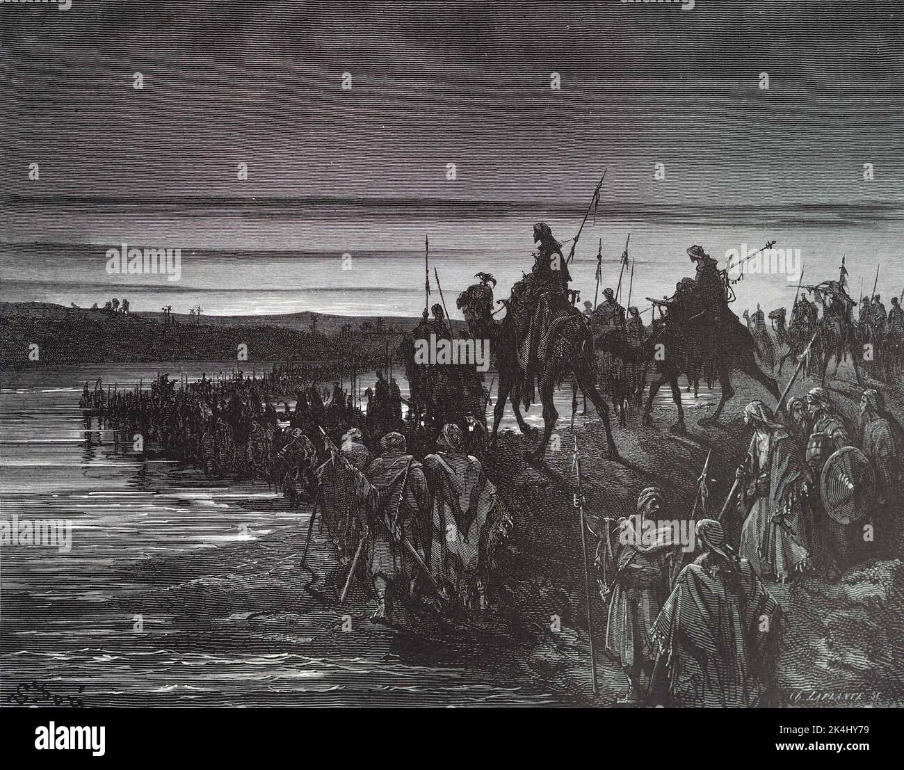 The Israeliters pass through Jordan. Illustration by Gustave Dore from ...