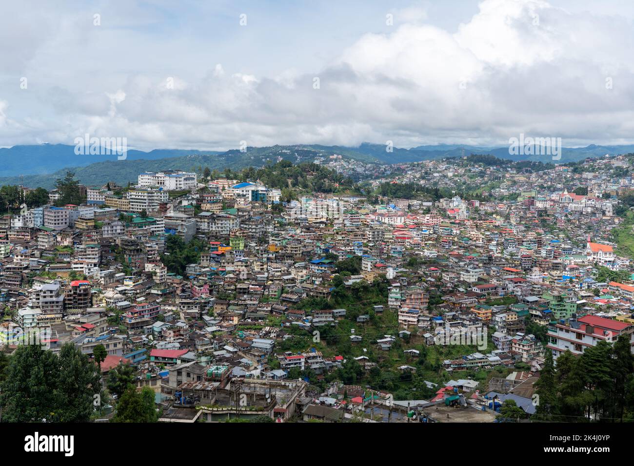 A high angle view of the city of Kohima, Nagaland the home of the ...