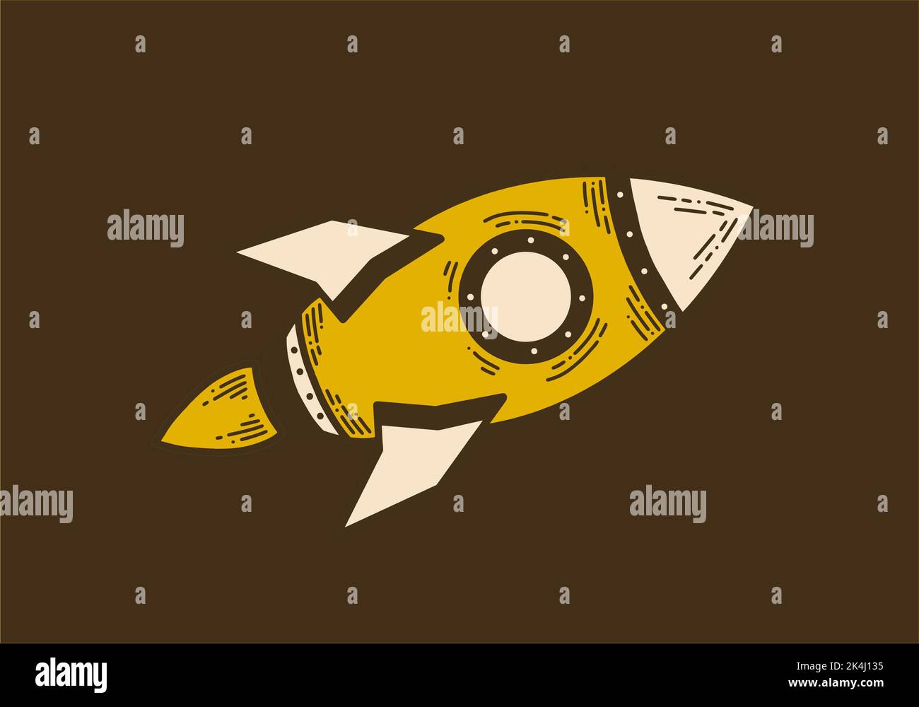Vintage art illustration drawing of a flying rocket Stock Vector Image ...