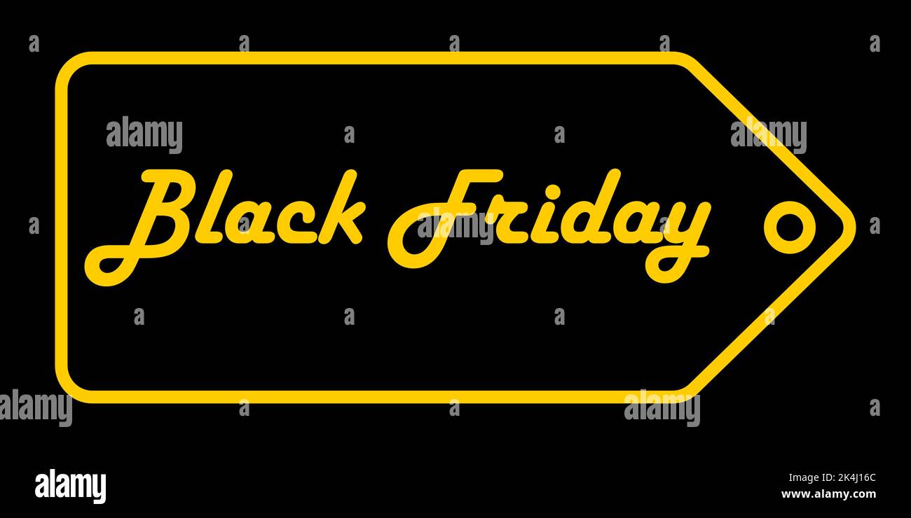 Discount tag Black Friday. Text with yellow outline. Sale coupon. Flat ...