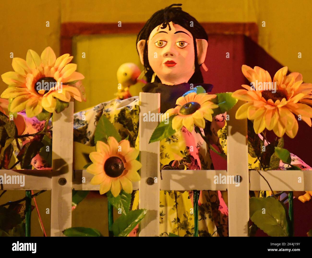 Puppeteers of the Tripura Puppet Theatre perform during a puppet show ...