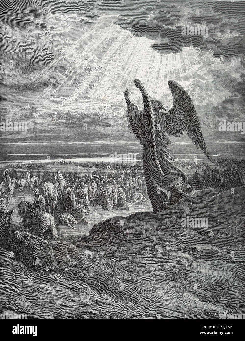 Apparition of the angel. Illustration by Gustave Dore from the third ...