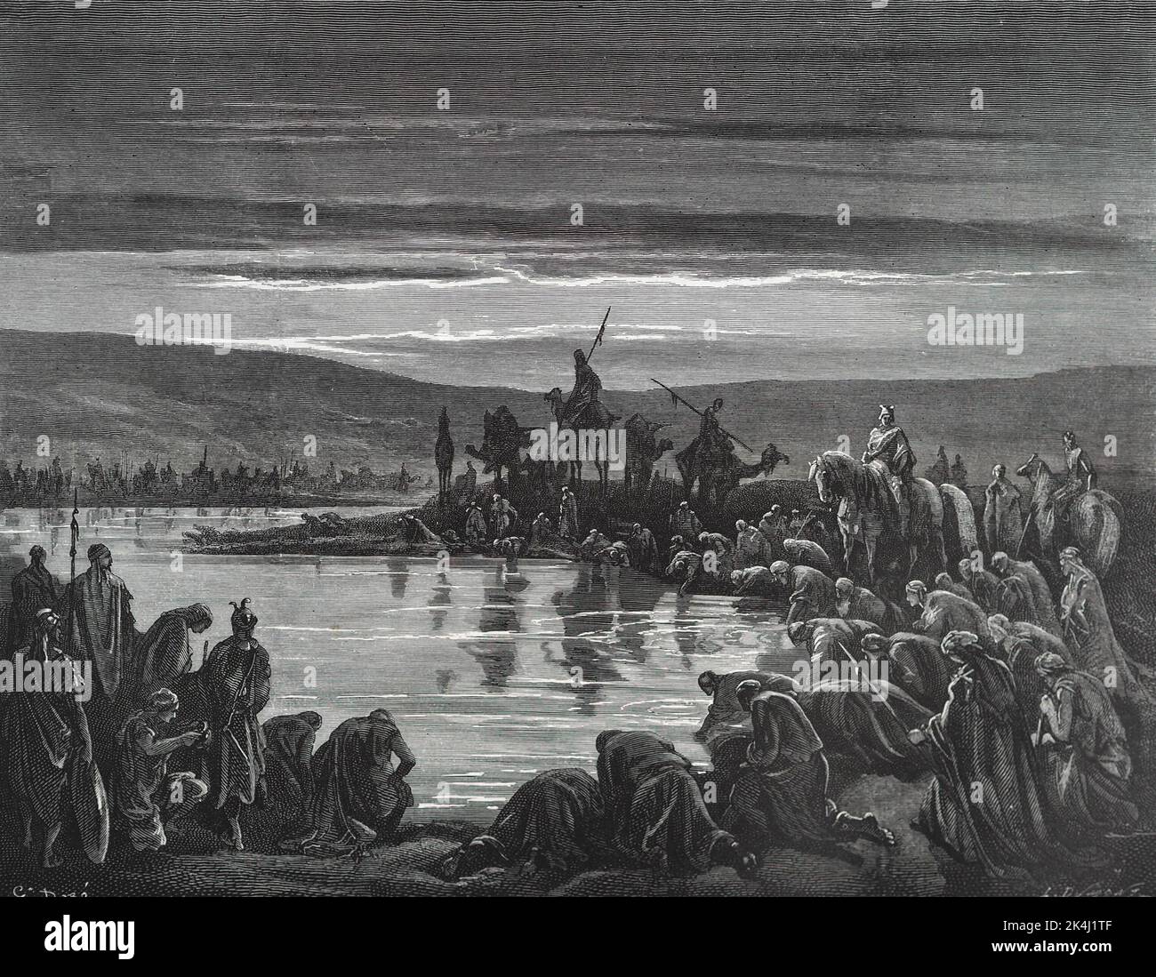 Gideon's choise of warriors. Illustration by Gustave Dore from the ...