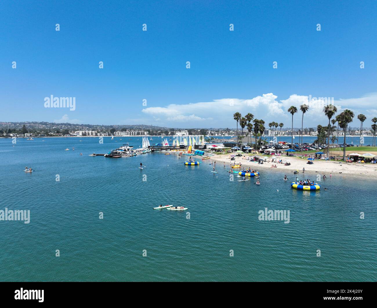 Aerial view of Mission Bay water sports zone in San Diego. Famous ...