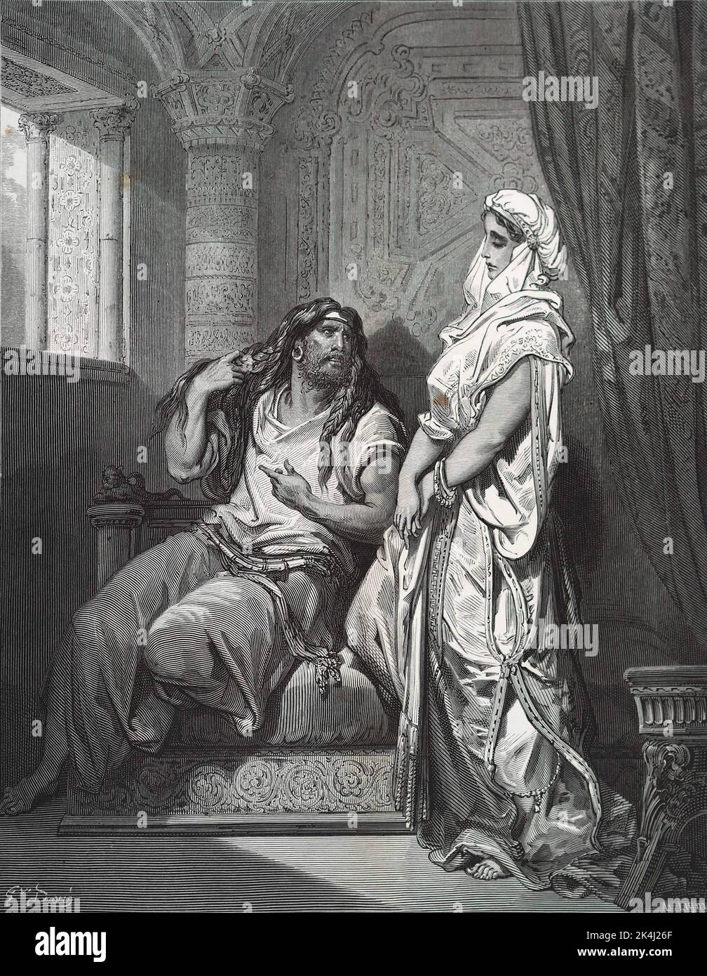 Samson and Delilah (Dalila). Illustration by Gustave Dore from the ...