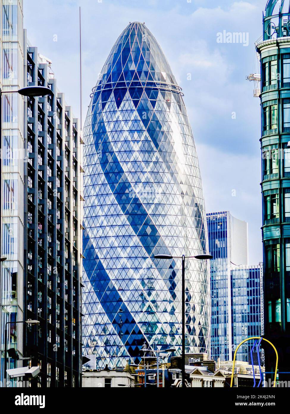 Street scene in London city 30 St Mary Axe famous and landmark known as ...