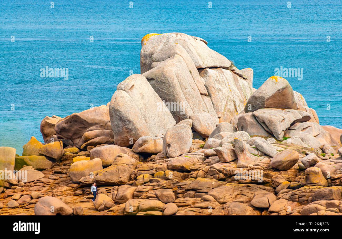 Famous granite rocks at the cote de granite rose in Tregastel in ...