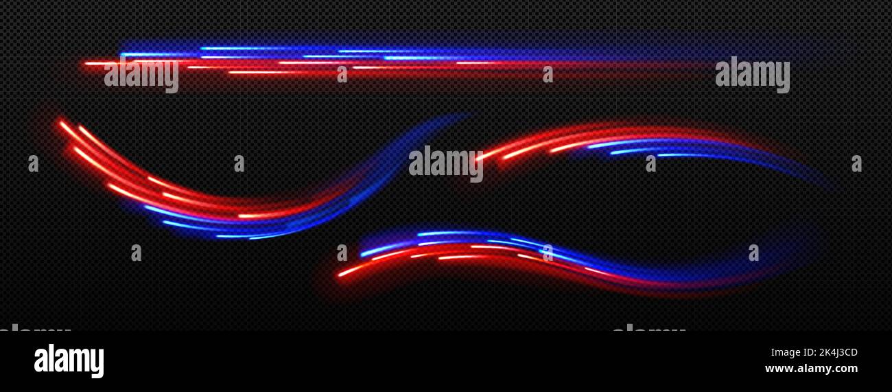 Abstract light speed motion trails. Dynamic glowing road streaks. Futuristic flash, movement ...