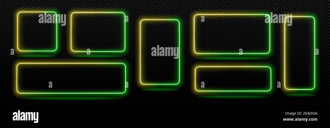 Neon frames, isolated colorful led square and rectangular borders ...