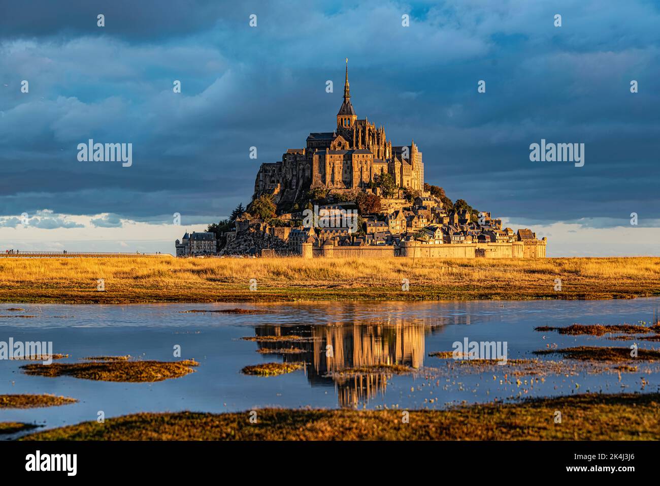 Breathtaking sunrise at the famous Le Mont Saint-Michel tidal island ...