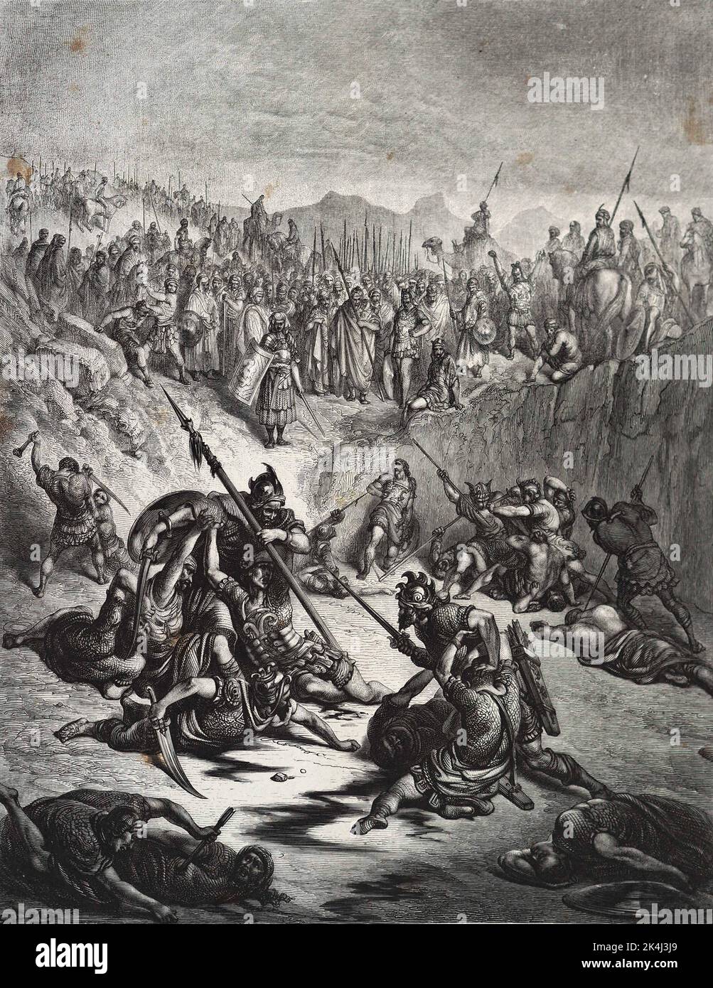 Battle of Isboseth's and David's servans. Illustration by Gustave Dore ...