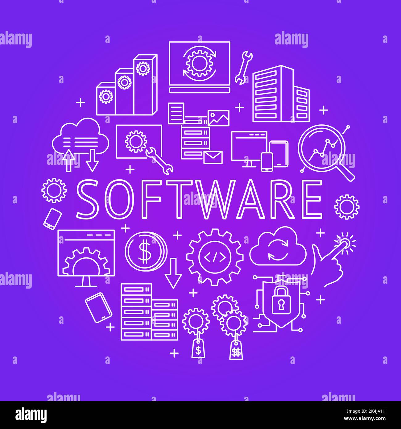 Software round banner in line style. Vector illustration Stock Vector ...