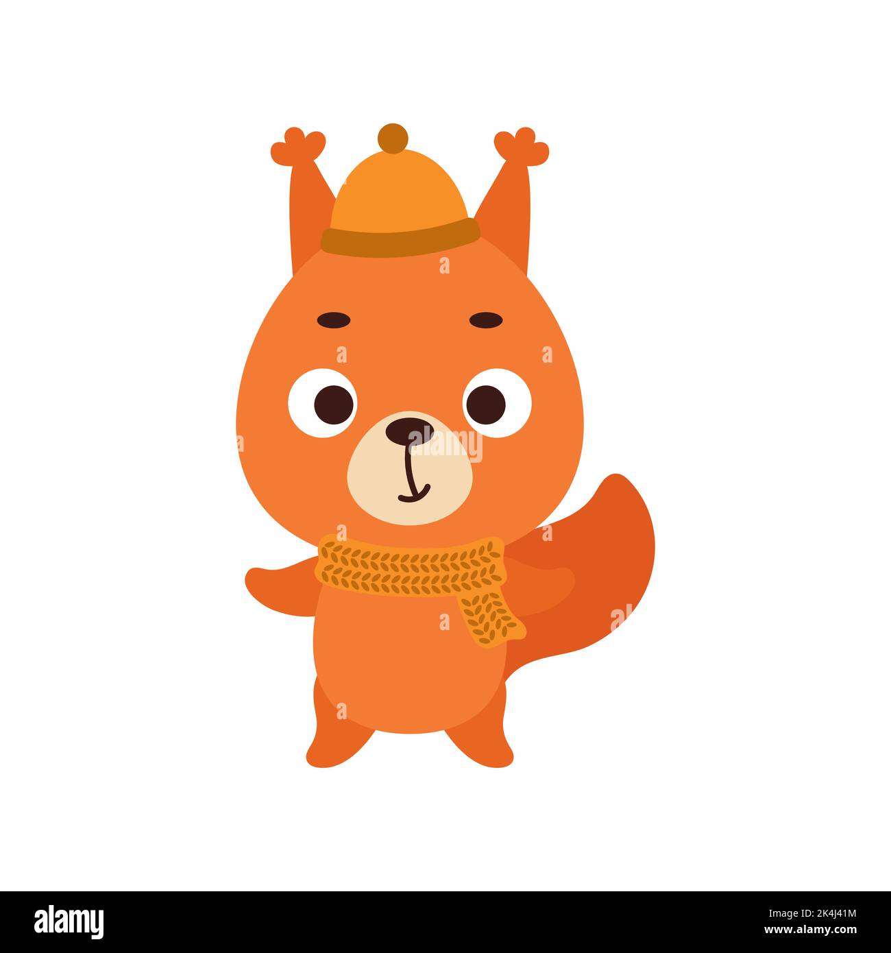 Cute little squirrel in hat and scarf. Cartoon animal character for ...
