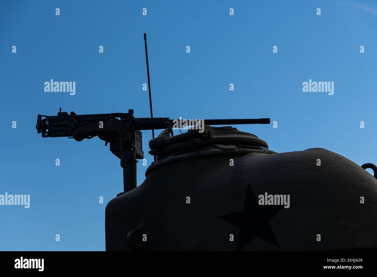 Silhouette of Machine-gun on top of old Sherman Tank, Utha Beach ...