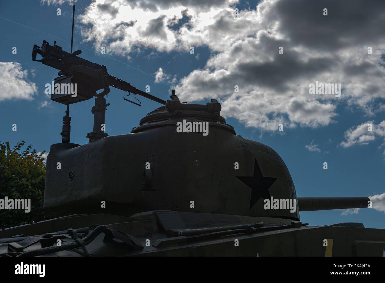 Silhouette of Machine-gun on top of old Sherman Tank, Utha Beach ...