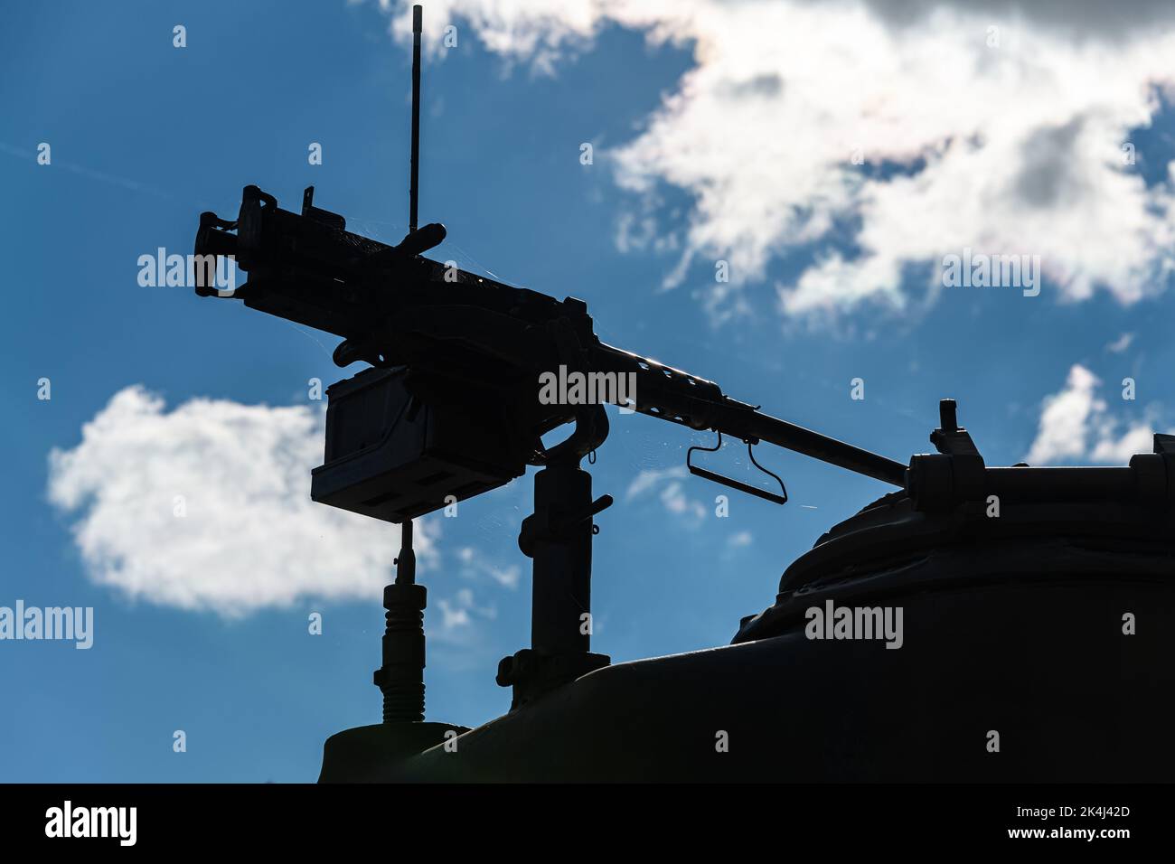 Silhouette of Machine-gun on top of old Sherman Tank, Utha Beach ...