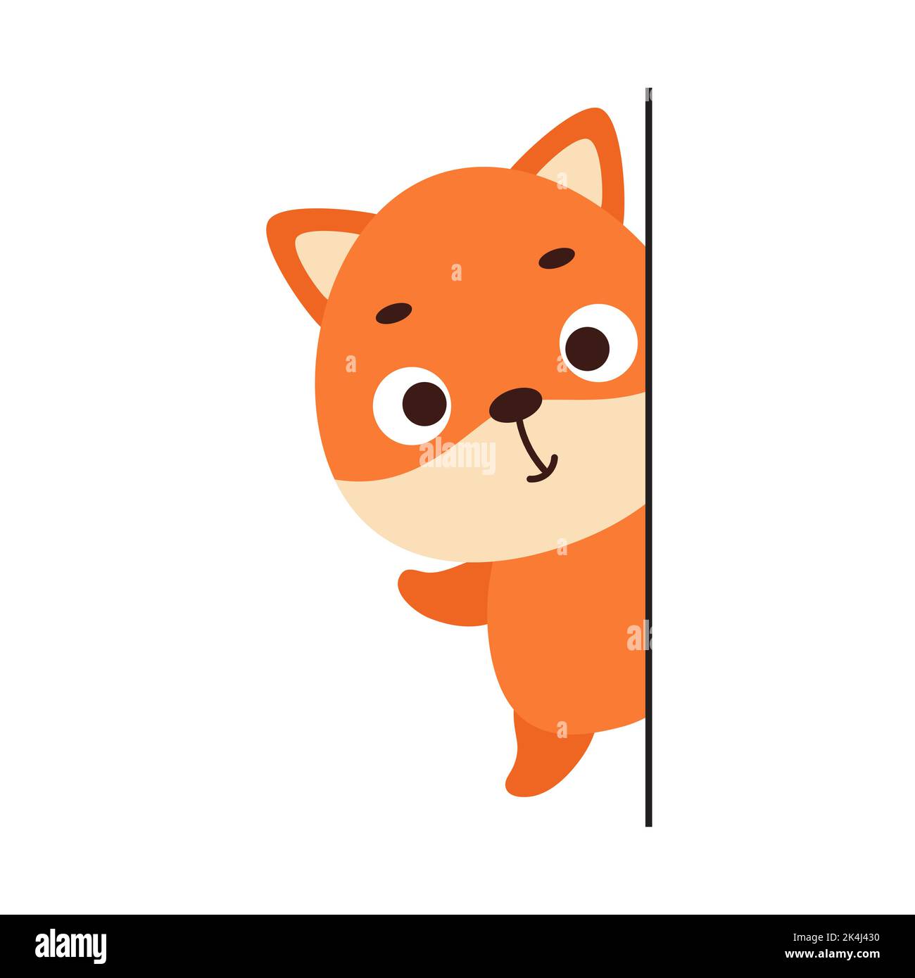 Cute little fox peeking around corner on white background. Cartoon ...