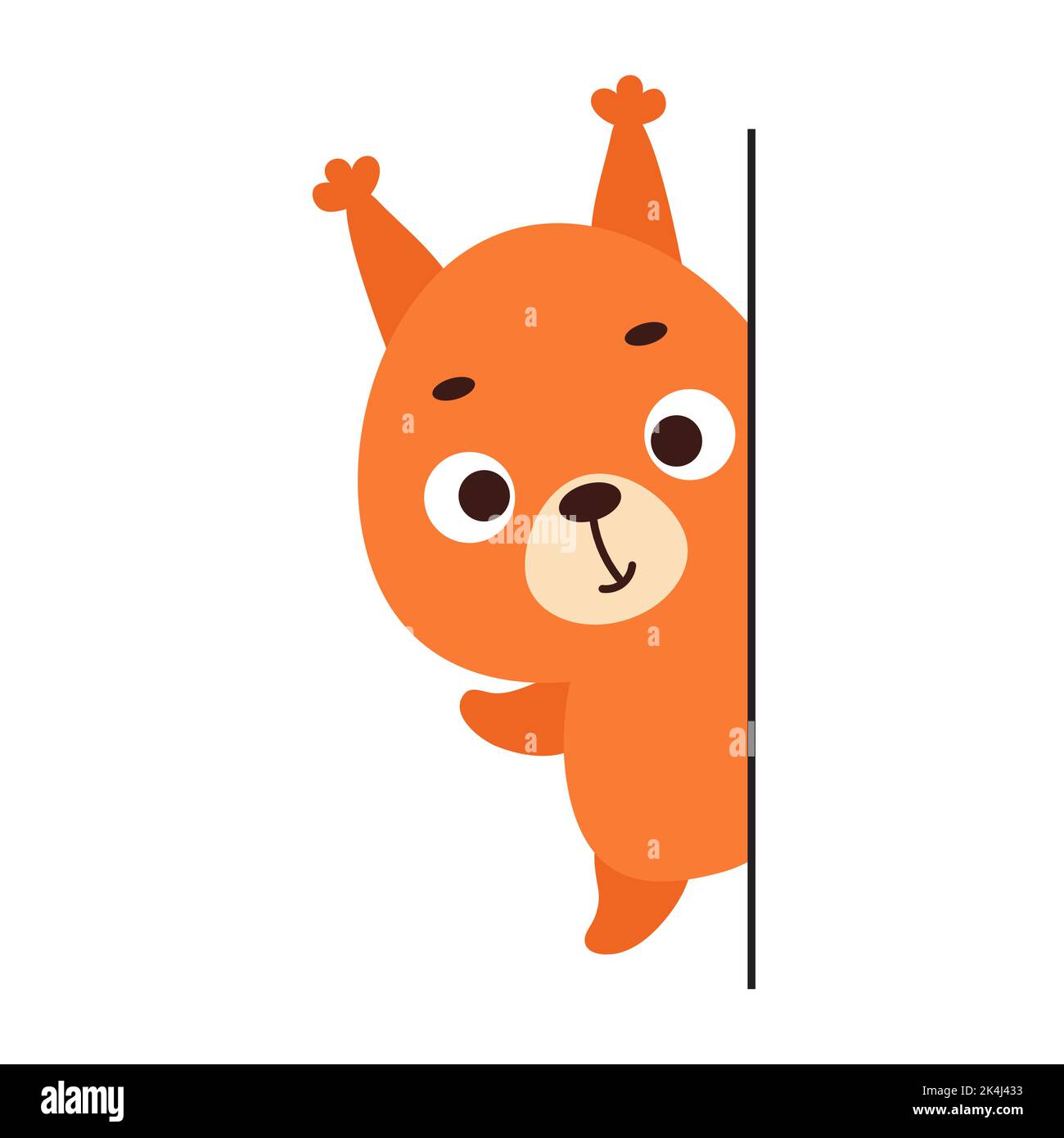 Cute little squirrel peeking around corner on white background. Cartoon ...