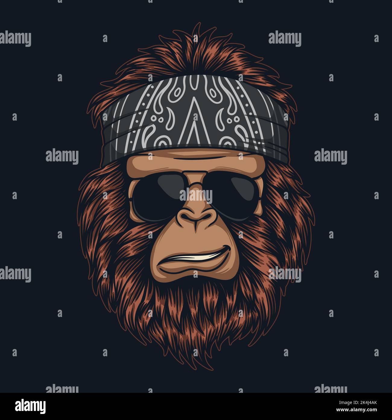 Bigfoot cool wearing bandana and glasses vector illustration Stock ...