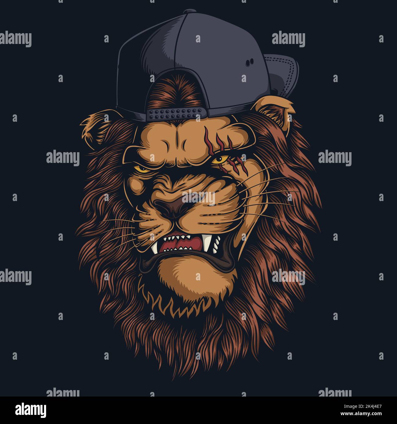 Lion angry wearing backwards hat vector illustration Stock Vector Image ...