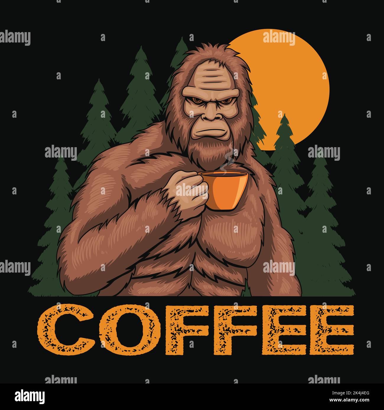 Sasquatch drink coffee retro vector illustration Stock Vector Image ...