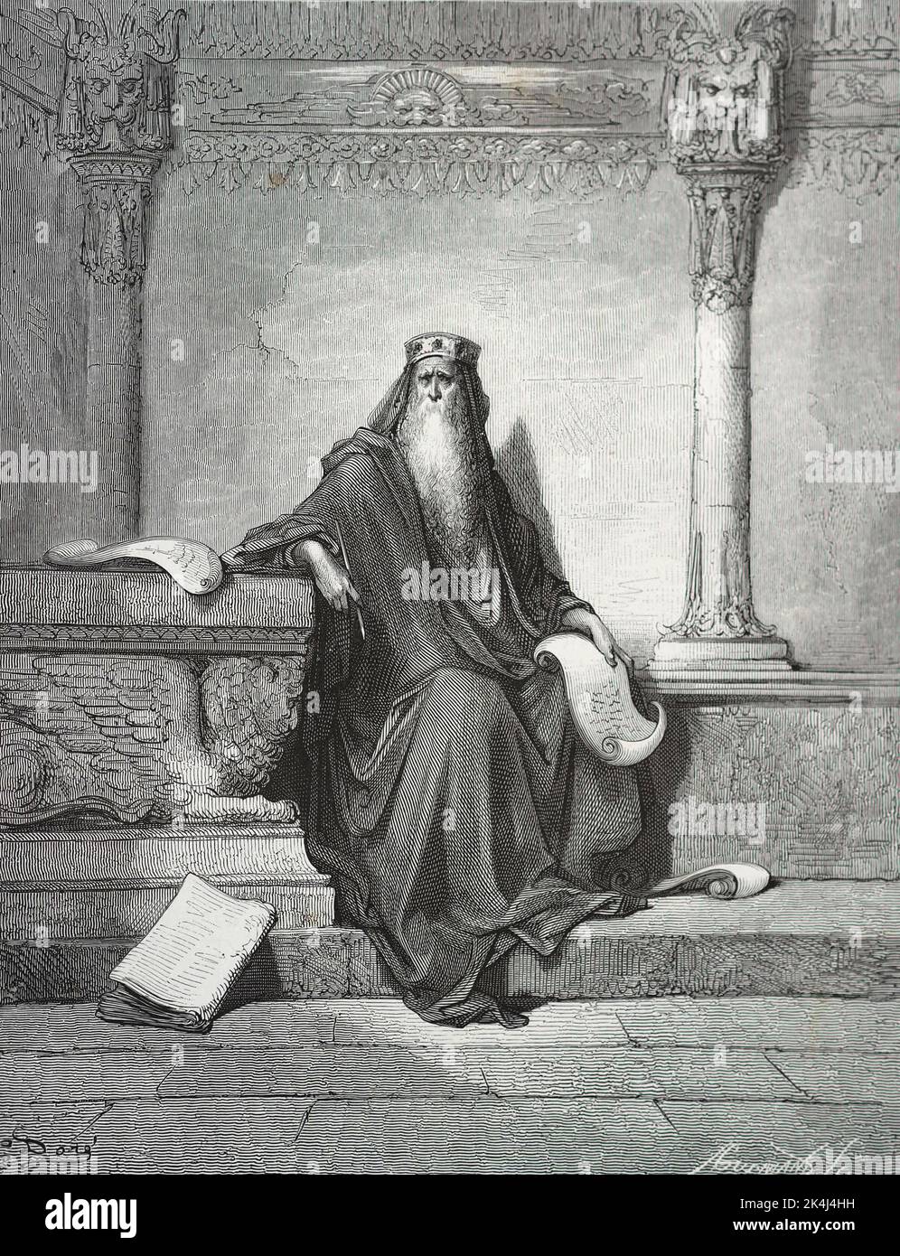 Solomon the wise. Illustration by Gustave Dore from the third edition ...