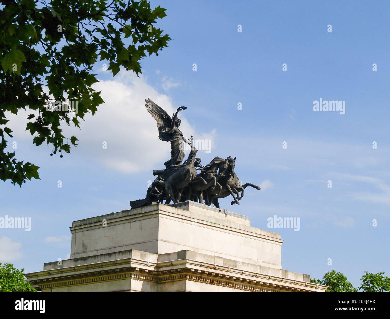 London England - June 15 2009; Quadriga statue of winged victory riding ...
