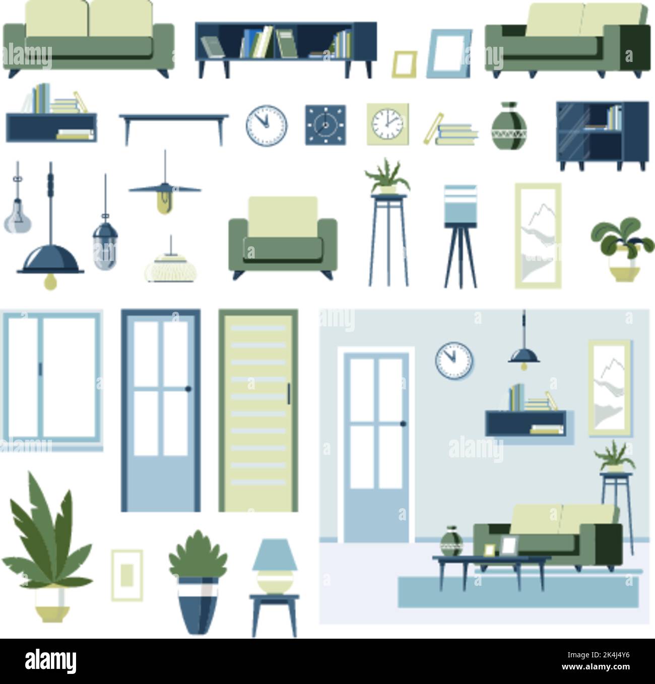 Interior design, furniture and accessories decor Stock Vector Image ...