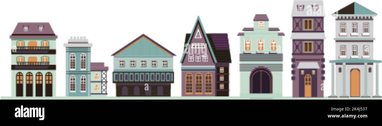 Old town street, architecture of ancient buildings Stock Vector Image ...