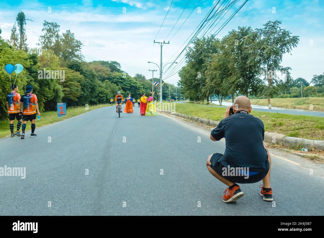 KANCHANABURI, THAILAND-OCTOBER 6,2019 : Back view of unidentified sport ...