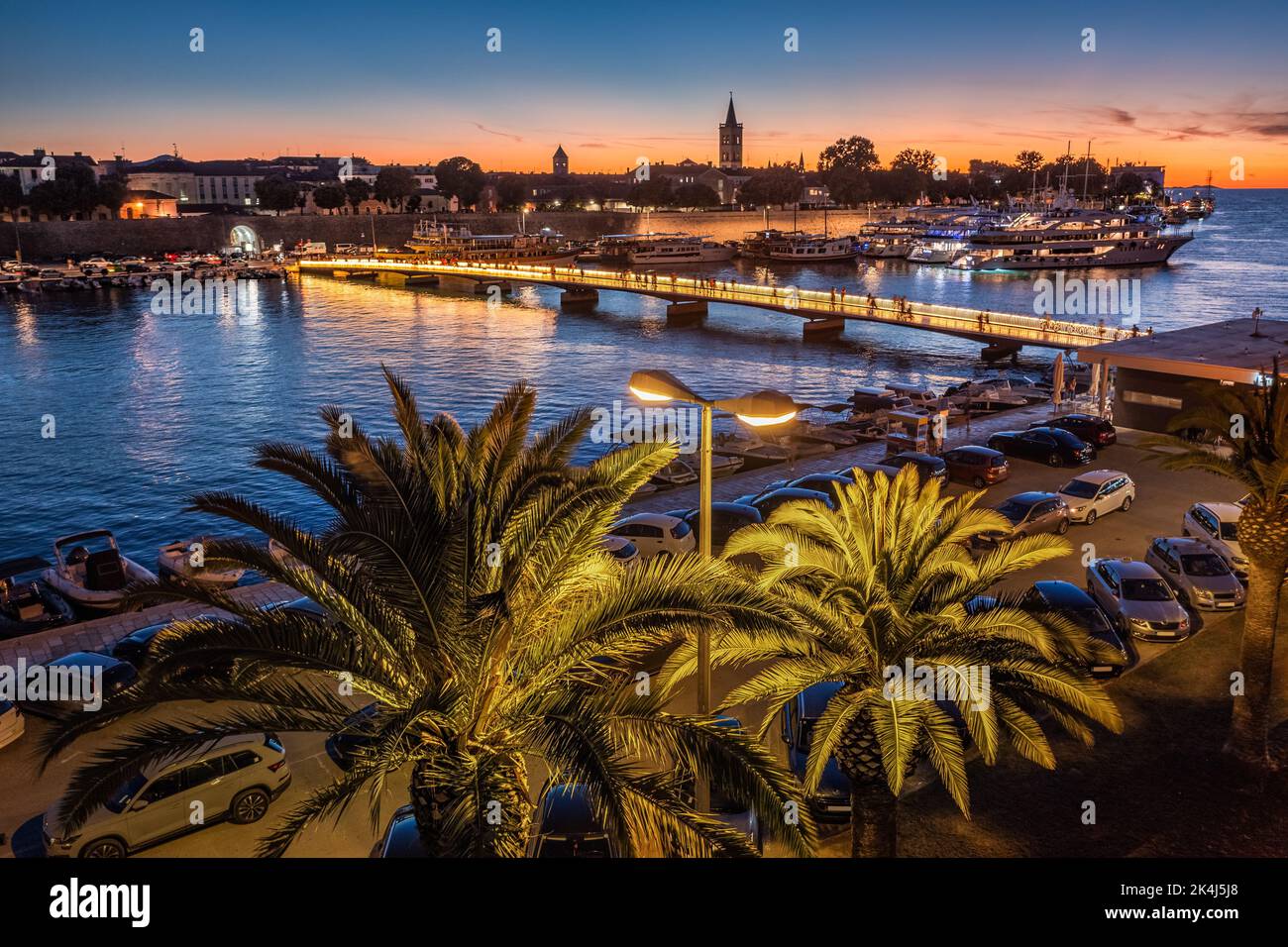 Zadar, Croatia - Aerial view of palm trees at the city of Zadar at ...