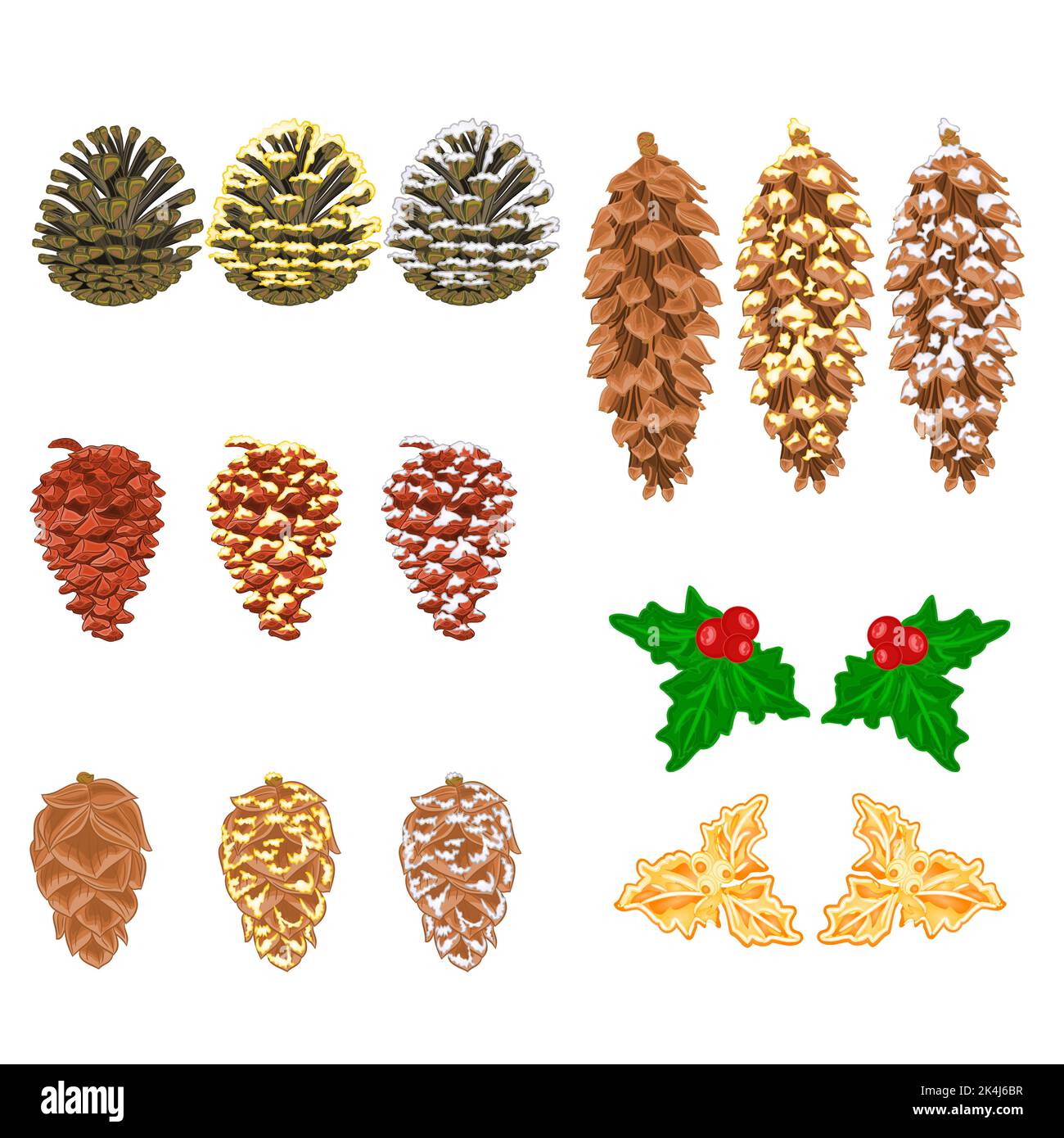 Christmas decorations pine cones natural and golden pine cones and snow ...