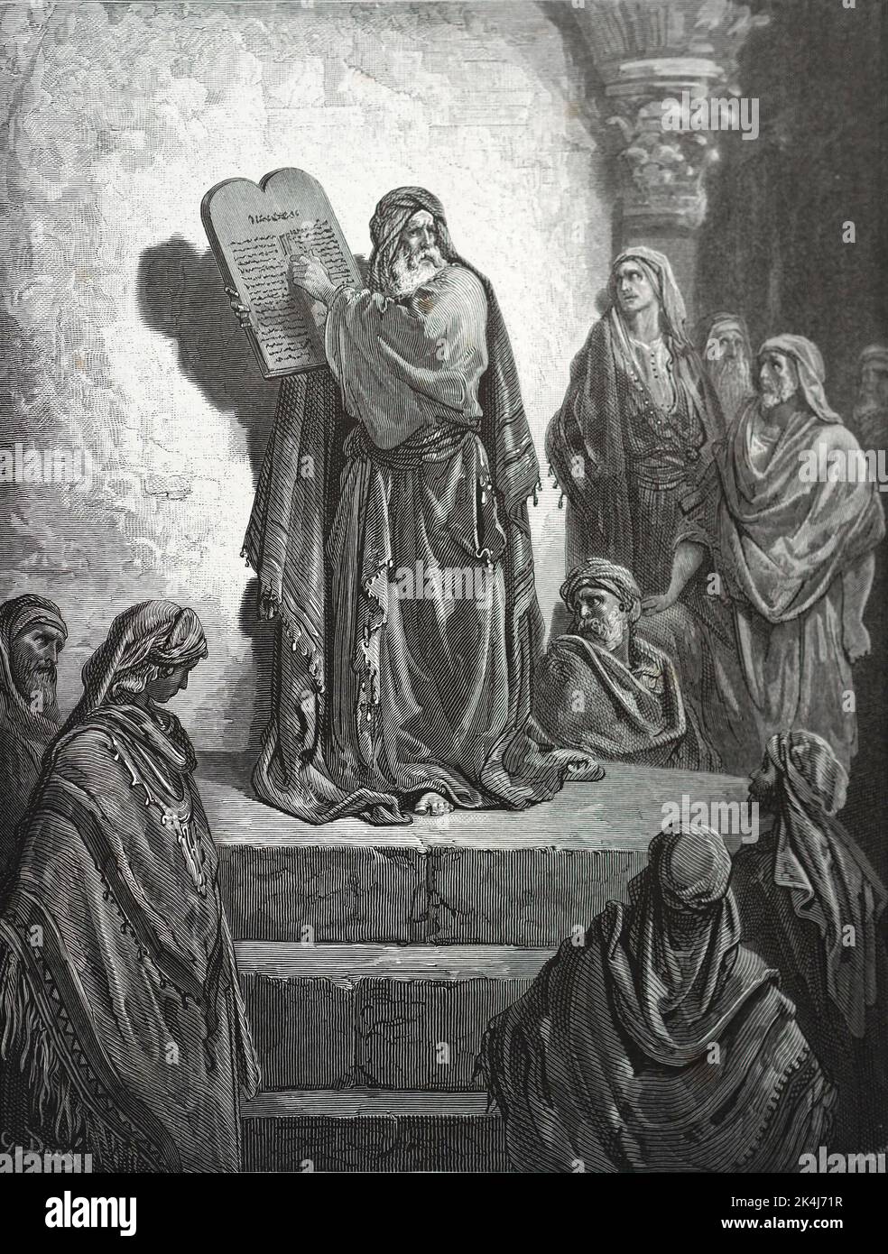 Esra (Esdras) shows the Gesety to the beam. Illustration by Gustave ...