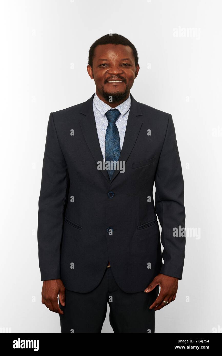 Smiling african american black man in business suit isolated on white ...