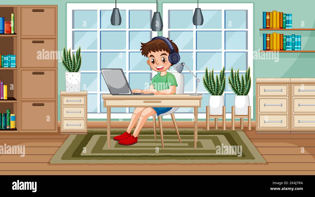 A boy browsing internet on laptop illustration Stock Vector Image & Art ...