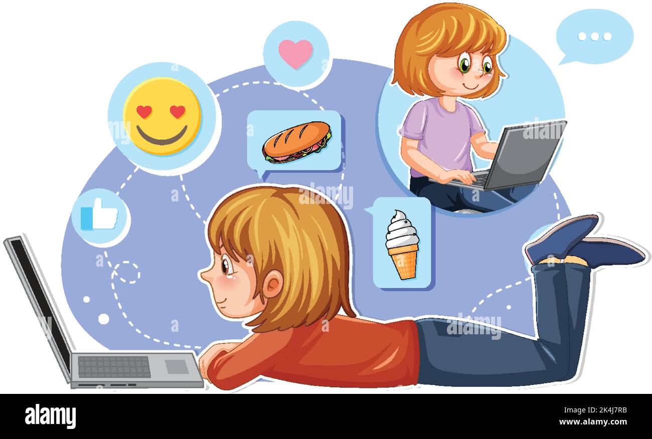 A girl using laptop for online learning illustration Stock Vector Image ...
