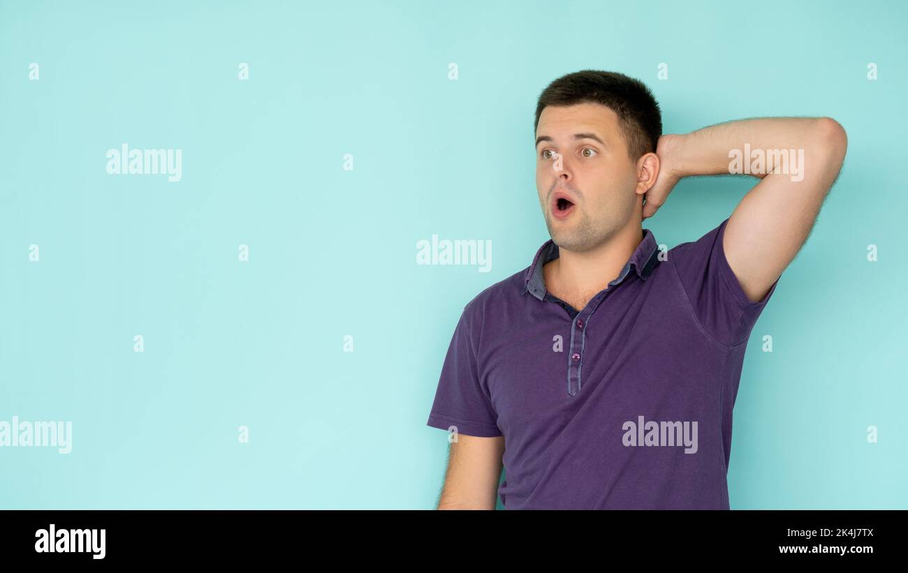 Shocked news. Surprised man. Disbelief expression. Amazed guy in casual ...