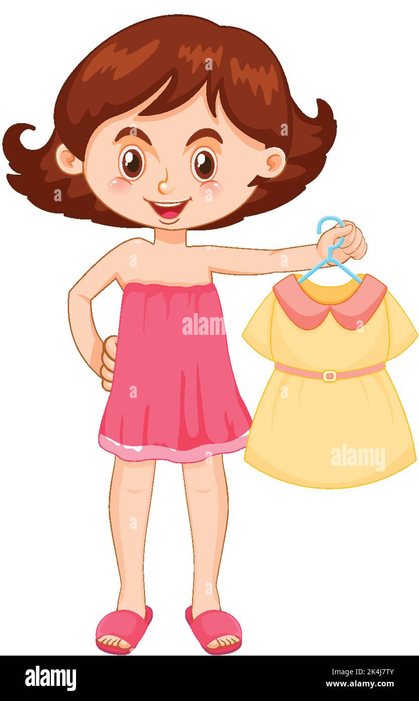 Girl picking up dress on white background illustration Stock Vector ...