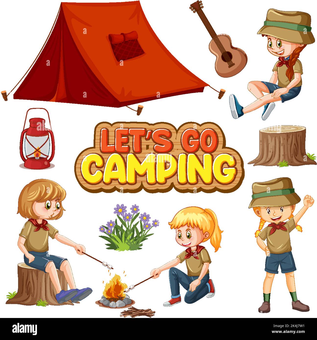 Set of different camping kids illustration Stock Vector Image & Art - Alamy