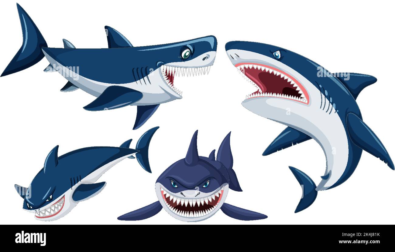 Set of shark cartoon character illustration Stock Vector Image & Art ...