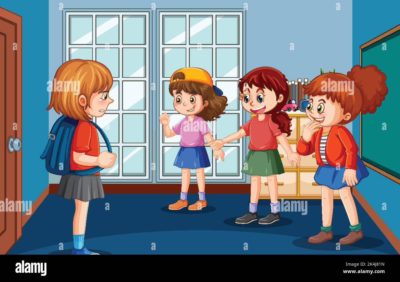 School bullying with student cartoon characters illustration Stock ...