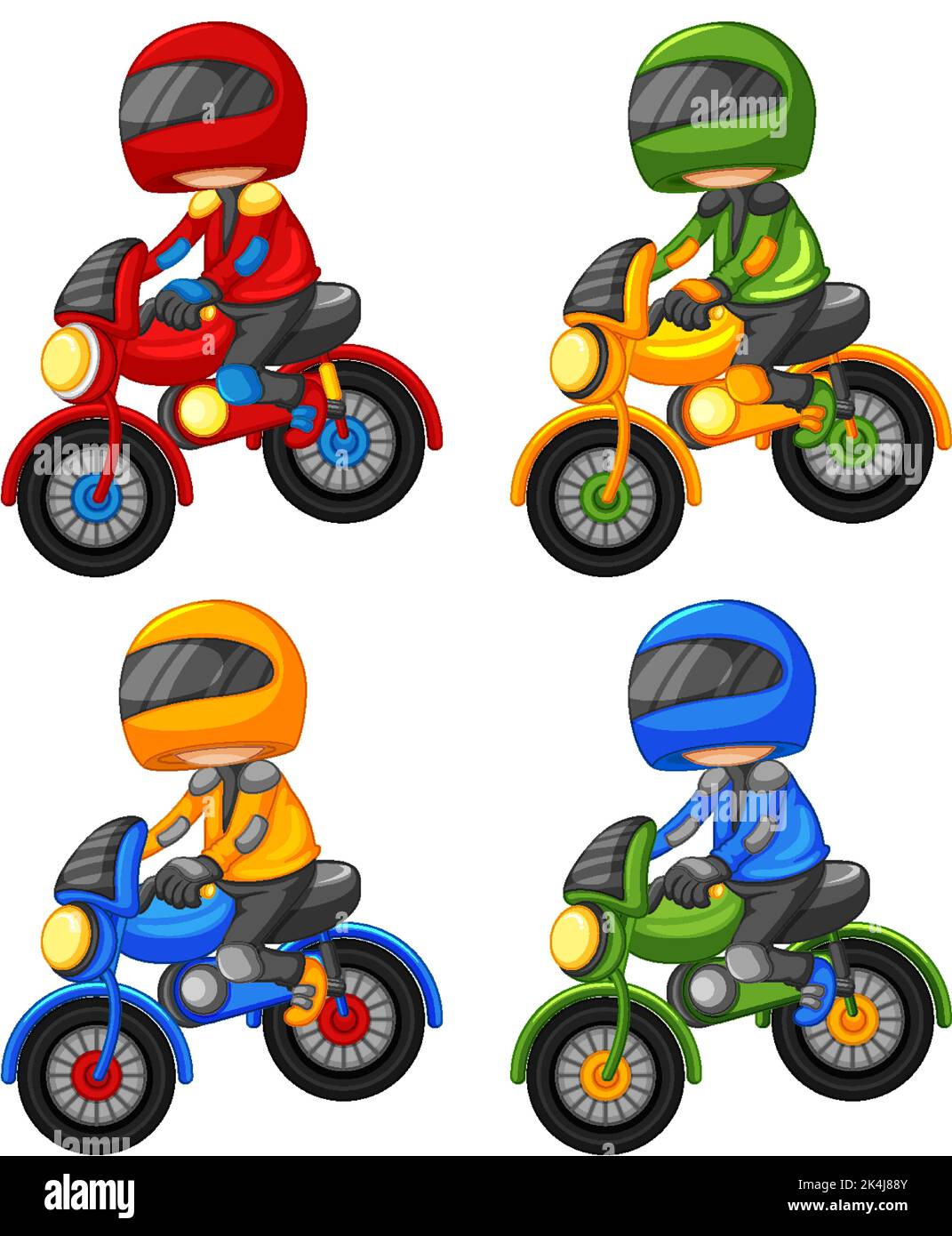 Set of motorbike racing cartoon character illustration Stock Vector ...