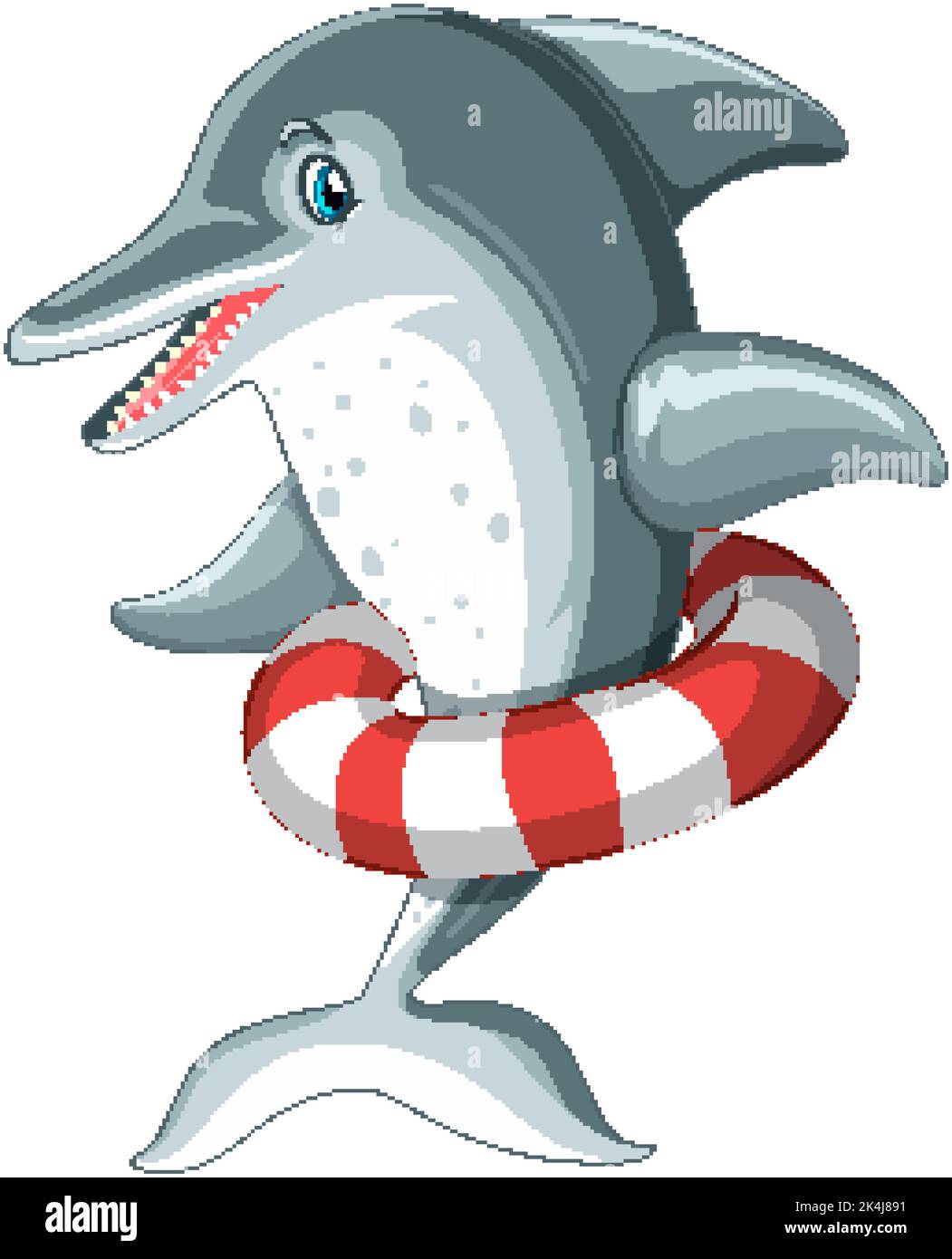 Dolphin cartoon character wearing inflatable ring illustration Stock ...