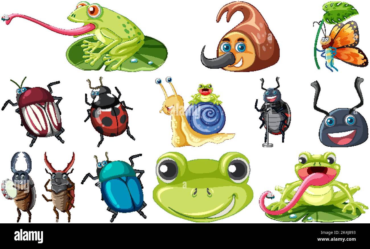 Set of various insects and amphibians cartoon illustration Stock Vector ...