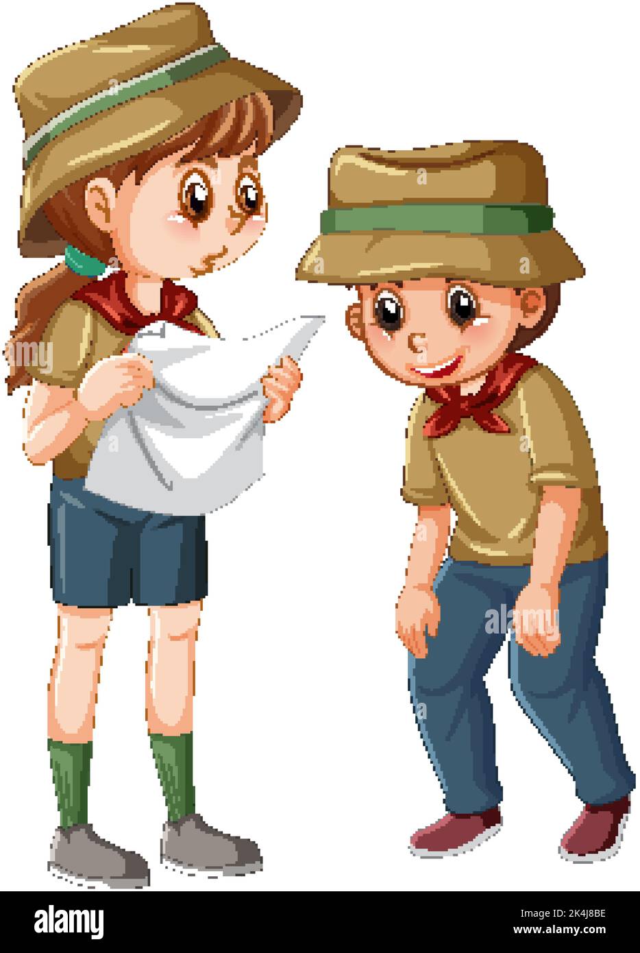 Camping children cartoon character with the map illustration Stock ...