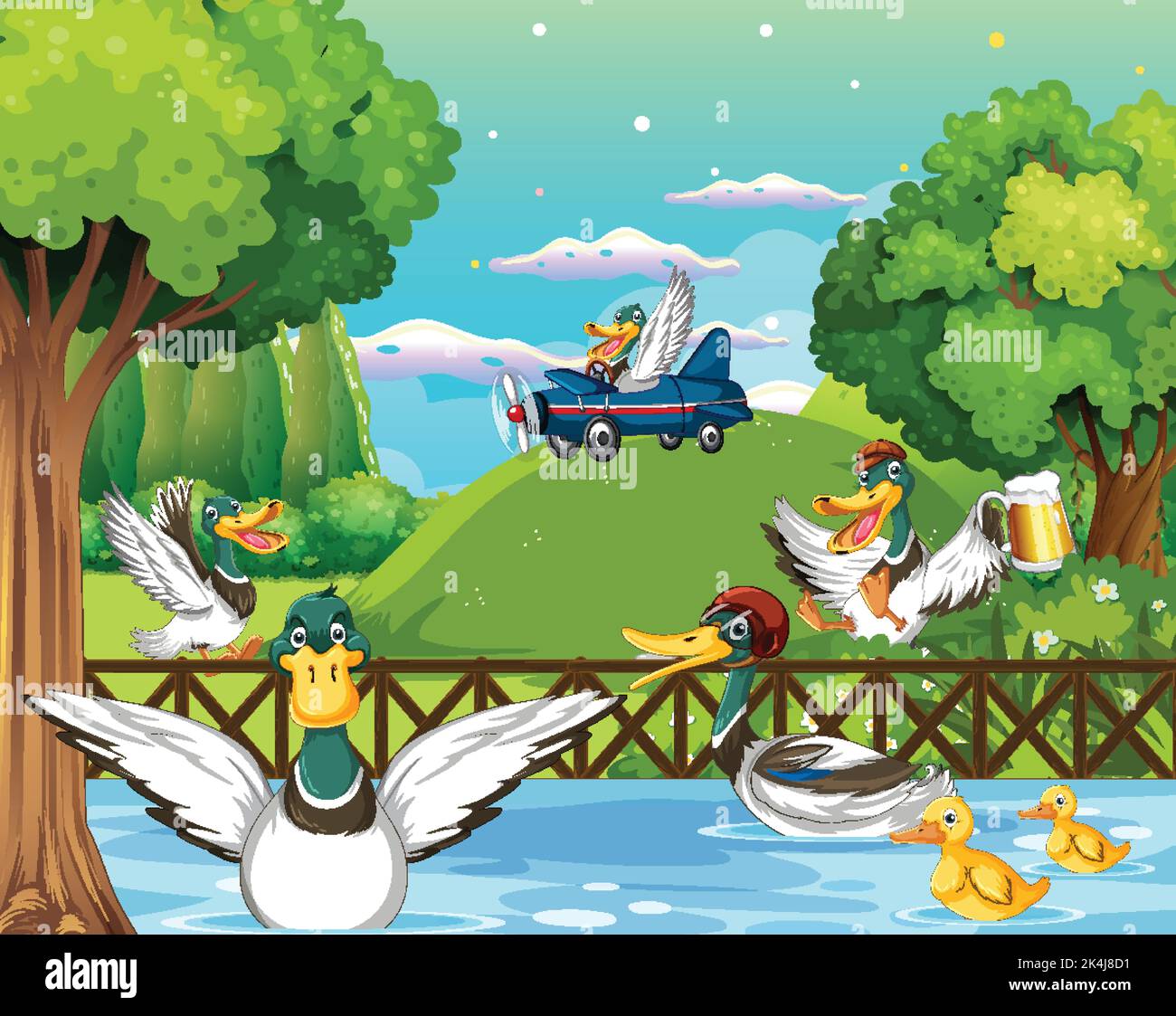 Outdoor scene with cartoon ducks illustration Stock Vector Image & Art ...