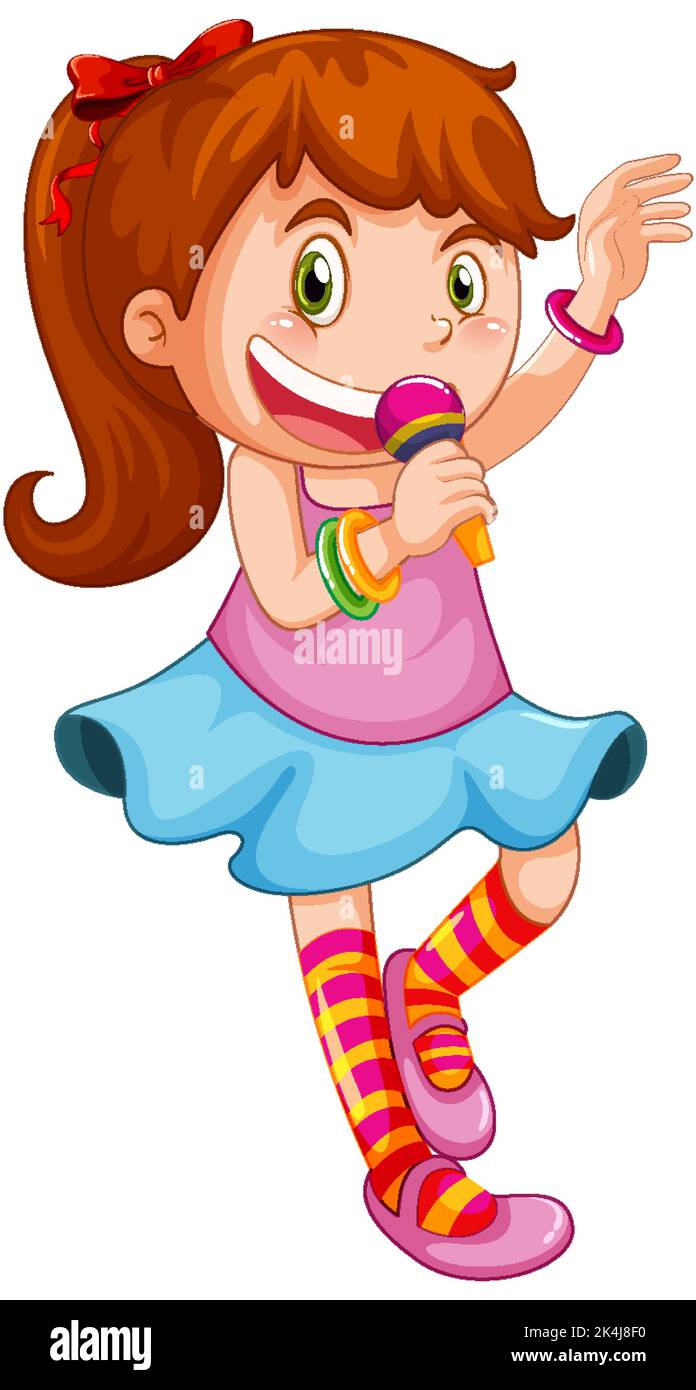 Cute girl cartoon character with music instruments illustration Stock ...