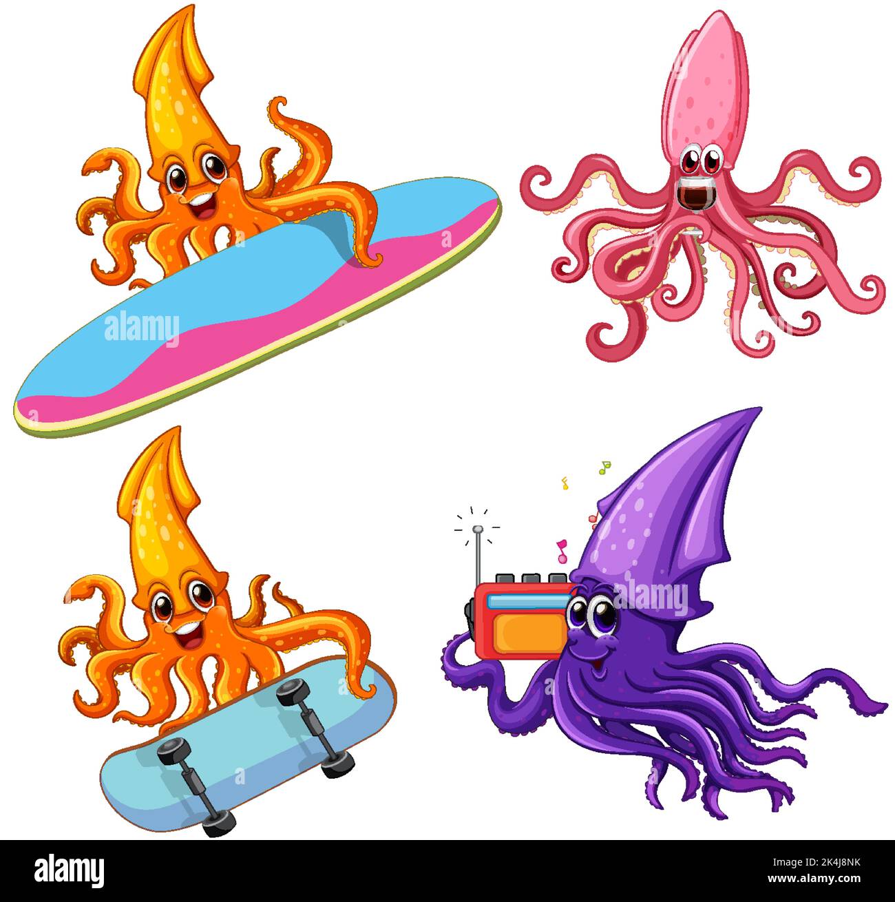 Squid cartoon characters set illustration Stock Vector Image & Art - Alamy