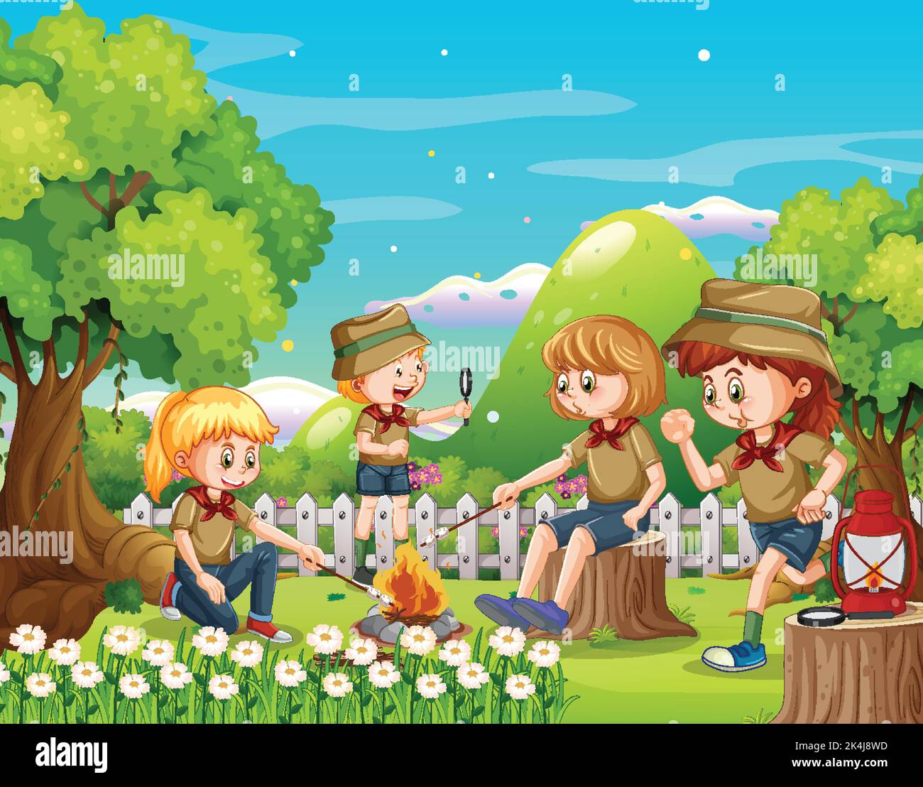 Scout kids doing activity outdoor illustration Stock Vector Image & Art ...