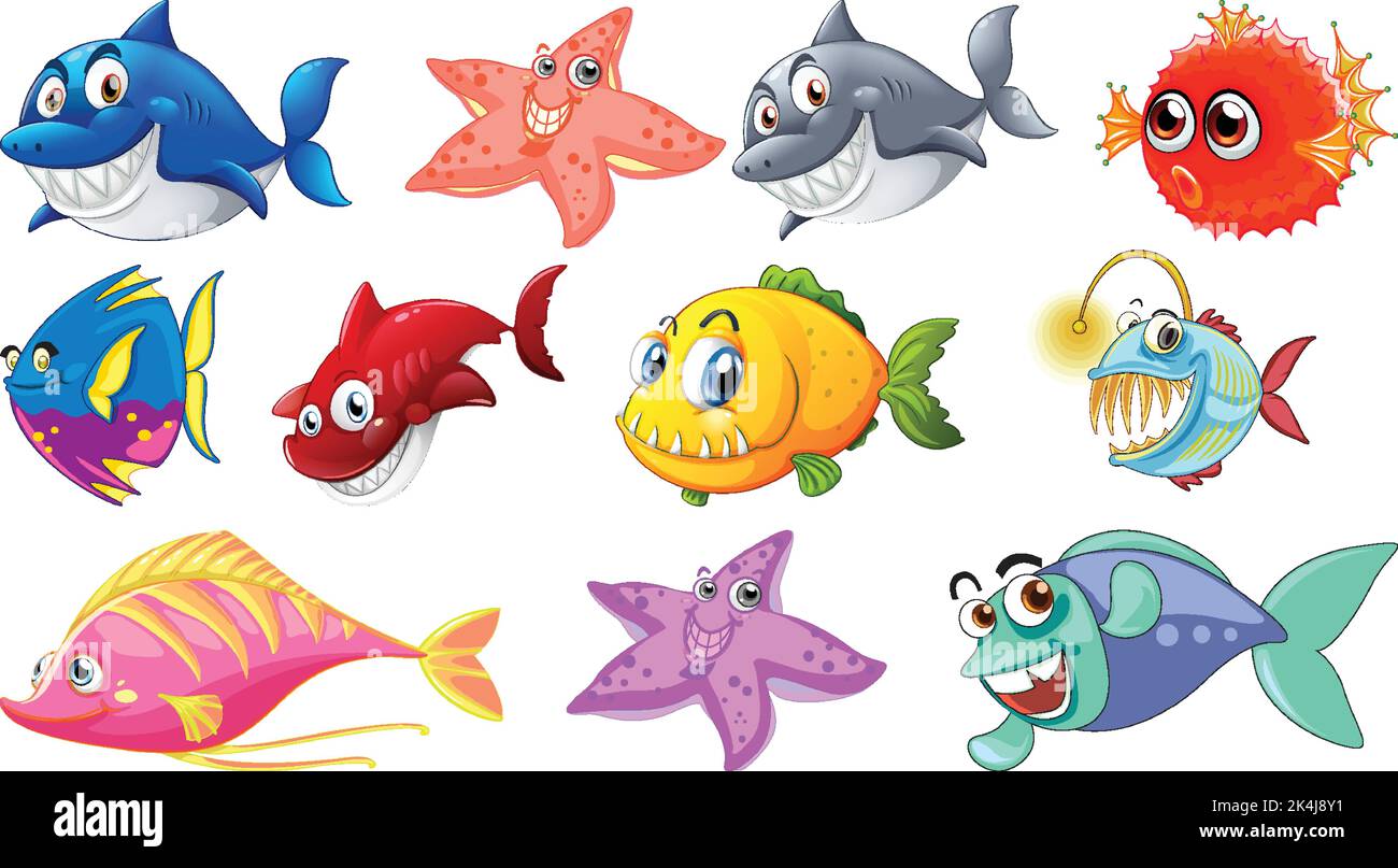 Sea animals cartoon collection illustration Stock Vector Image & Art ...